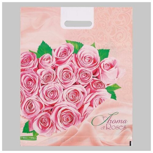 Пакет "Розовые розы", полиэтиленовый с вырубной ручкой, 38х47 см, 60 мкм (50 шт)