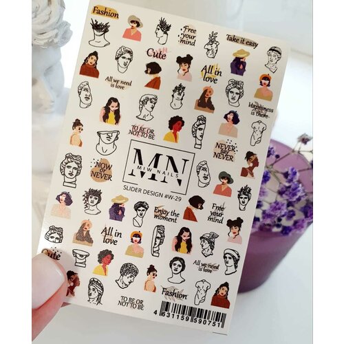 MIW Nails "Слайдеры для ногтей" водные наклейки для дизайна #W-29 цветной силуэт, лица