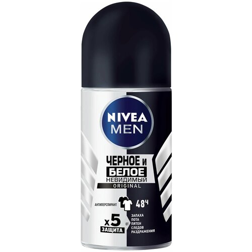Nivea Men Антиперспирант Черное и белое невидимый роликовый, 50 мл, 4 шт.