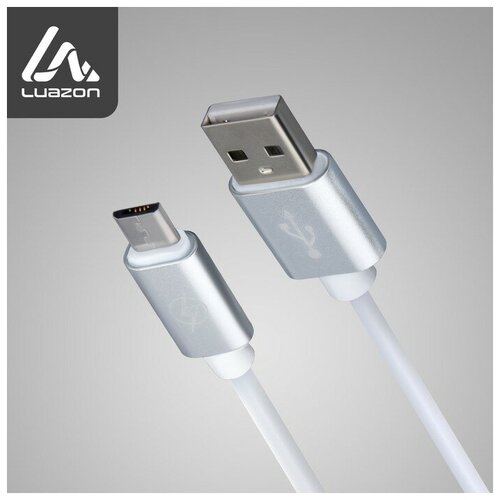 Кабель LuazON, microUSB - USB, 1 А, 1 м, оплётка металл, цвет: серебро (1шт.)
