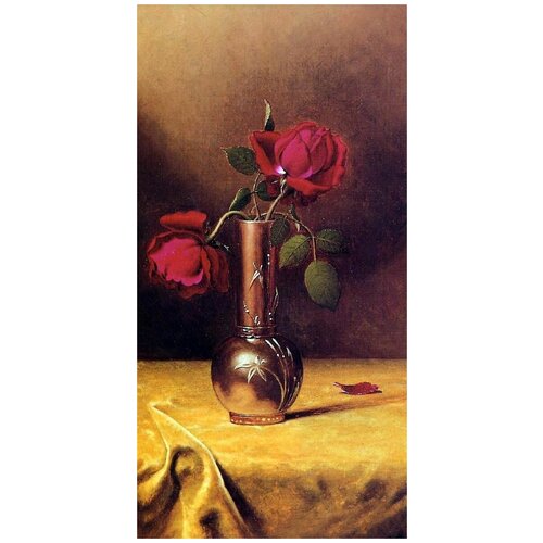 Репродукция на холсте Две розы в бронзовой вазе (Two Red Roses in a Bronze Vase) Хэд Мартин Джонсон 40см. x 79см.