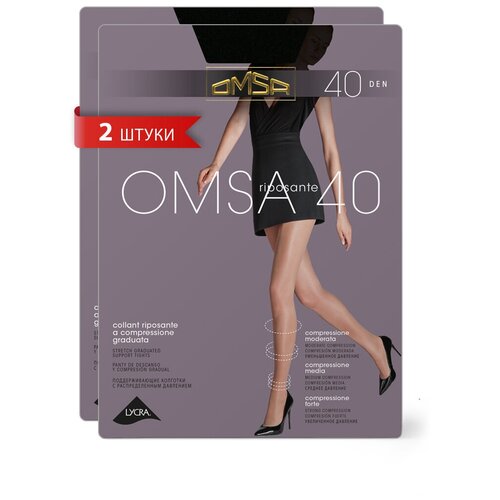 Колготки Omsa, 40 den, 2 шт., размер 5XL, черный