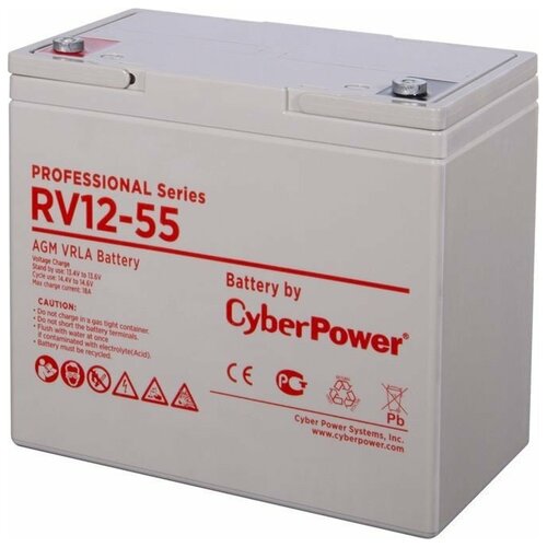 Аккумуляторная батарея PS CyberPower RV 12-55 / 12 В 55 Ач - Battery CyberPower Professional series RV 12-55, voltage 12V, capacity (discharge 20 h) 60Ah, capacity (discharge 10 h) 55.6Ah, max. discharge current (5 sec) 660A, max. charge current 17A, lead