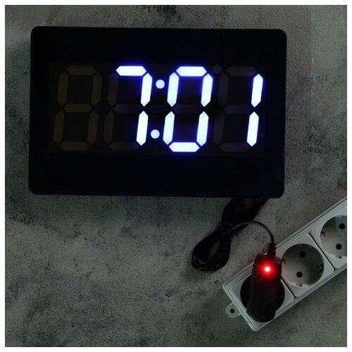Часы настенные Рубин электронные, с термометром и будильником, цифры синие, 15,5*23,5 см