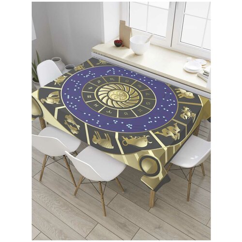 Скатерть прямоугольная JoyArty на кухонный стол "Золотая рамка зодиаков" из оксфорда, 180x145 см