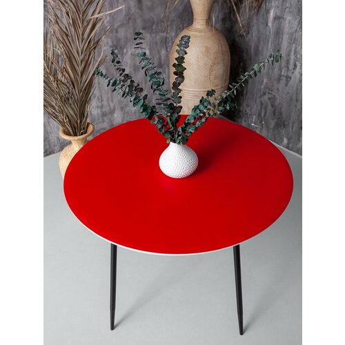 Скатерть-накладка на круглый стол диаметр 90 см двухсторонняя из экокожи черная-красная