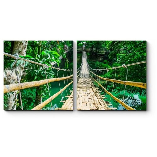 Модульная картина Бамбуковый пешеходный подвесной мост через реку в тропическом лесу 100x50