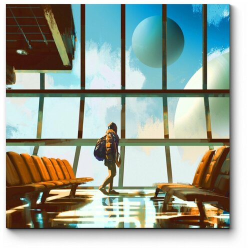 Модульная картина Планеты в окнах аэропорта 110x110