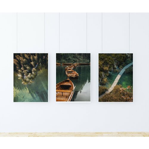 Набор плакатов "Деревянные лодки" 3 шт. / Набор интерьерных постеров формата А3 (30х42 см) c черной рамкой