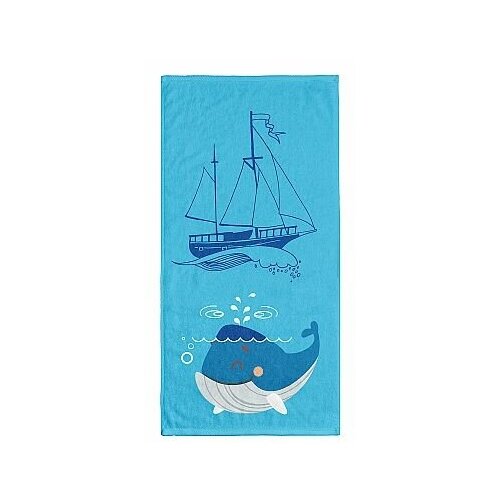 Детское махровое полотенце, синее, Киты, 30х60 см