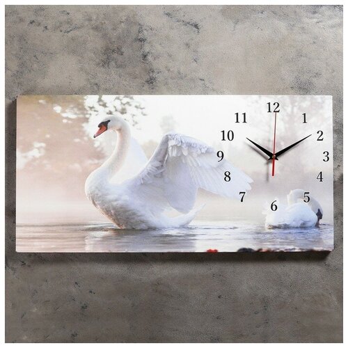 Часы-картина настенные, серия: Животный мир, "Белый лебедь", 40 х 76 см, микс