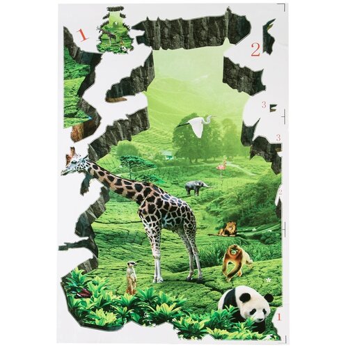 Наклейка 3Д интерьерная "Жираф и Панда" 90*60см, наклейка на стену, декоративная