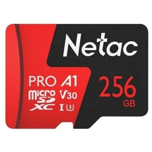 Карта памяти Netac microSDXC 256 ГБ Class 10, V30, A1, UHS-I U3, R 100 МБ/с, 1 шт., черный/красный