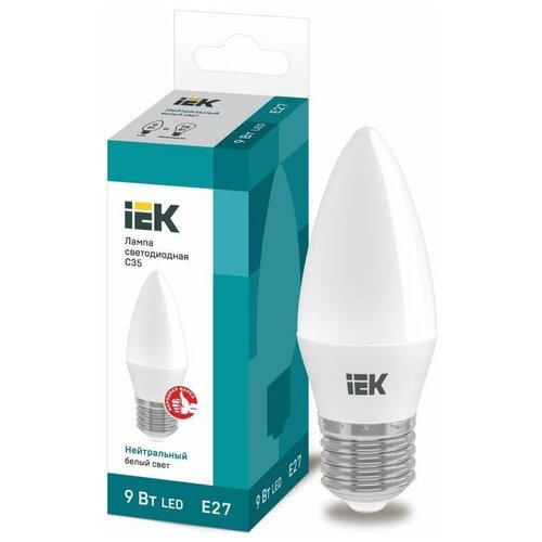 Лампа светодиодная Eco 9Вт C35 свеча 4000К нейтр. бел. E27 230В IEK LLE-C35-9-230-40-E27