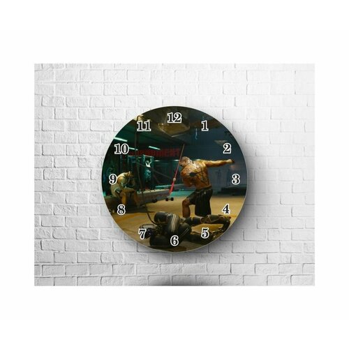 Часы настенные GOODbrelok круглой формы, диаметр 20 см, с принтом "Киберпанк" - 27