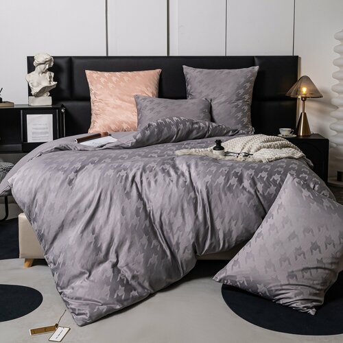 Комплект постельного белья ситрейд Сатин Жаккард GC013, 2-x спальный, простыня 230x250 см, наволочки 70x70, серый; серебристый