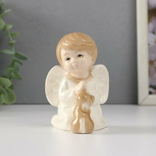 SUI Сувенир керамика "Малыш-ангел с щенком молится" 7,5х6х8,8 см