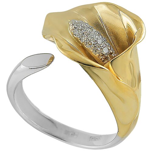 Кольцо Альдзена Золотая чаша К-14021, белое, желтое, комбинированное золото, 585 проба, родирование, бриллиант, размер 16, желтый, белый