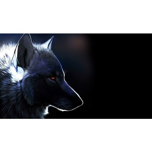 Картина на холсте 60x110 LinxOne "Волк морда фас нарисован уши" интерьерная для дома / на стену / на кухню / с подрамником