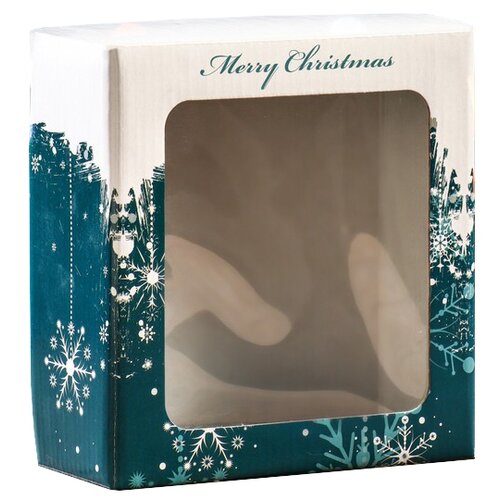 Коробка подарочная Сима-ленд Снежинки Merry Christmas 14.5 х 14.5 х 6 см, белый/синий