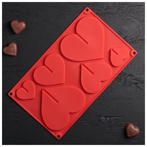 Форма для шоколада 3D Доляна «Сердце», 17×29 см, 6 ячеек (8,5×6,2 см), цвет микс