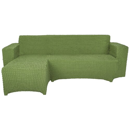 Чехол на угловой диван с оттоманкой Venera - выступ слева, цвет Зеленый Светлый