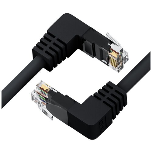 Патч-корд нижний угол / нижний угол UTP cat.6 10 Гбит/с RJ45 LAN компьютерный кабель для интернета контакты 24 GOLD (GCR-LNC607D2), черный, 0.5м