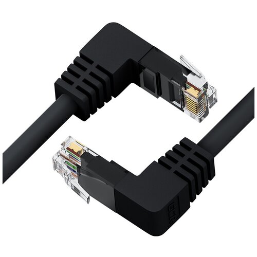 GCR Патч-корд 7.5m UTP кат.6, черный, нижний/нижний угол, литой, ethernet high speed, RJ45, T568B