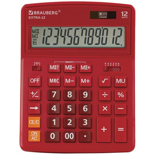 Калькулятор настольный Brauberg Extra-12-WR (12-разрядный) бордовый (250484)