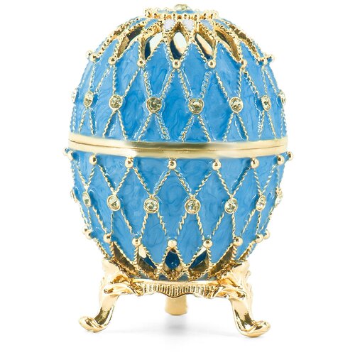 Шкатулка Яйцо в стиле Фаберже узор "Сетка" 7,5 см Голубая / Золотистая