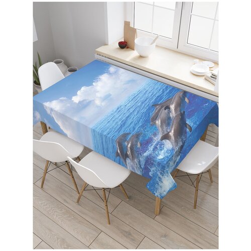 Скатерть прямоугольная JoyArty "Прыгающие дельфины" из сатена, 120x145 см