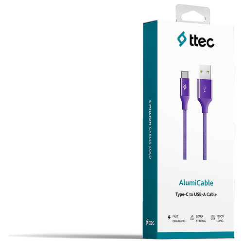 DATA-кабель ttec AlumiCable Type-C to USB-A, 1.2м, фиолетовый