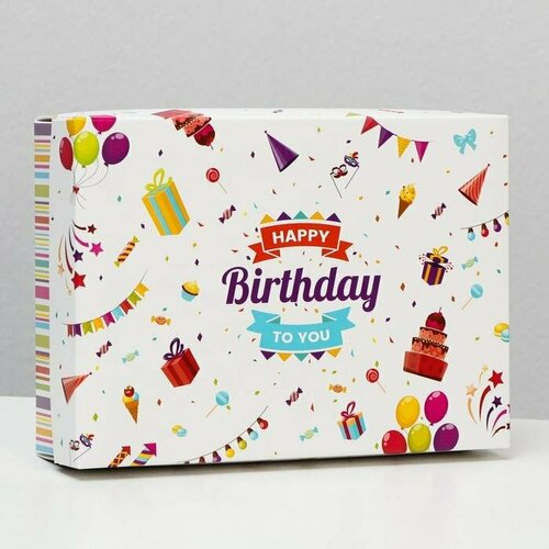 Подарочная коробка сборная "С днем рождения", белая, 21 х 15 х 5,7 см (комплект из 20 шт)
