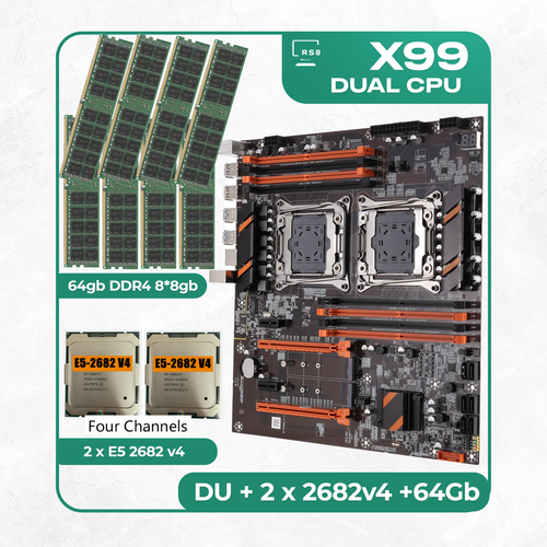 Комплект материнской платы X99: ZX-DU99D4 + 2 x Xeon E5 2682v4 + DDR4 64Гб 8х8Гб
