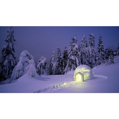 Картина на холсте 60x110 LinxOne "Зима снег fir trees елки" интерьерная для дома / на стену / на кухню / с подрамником