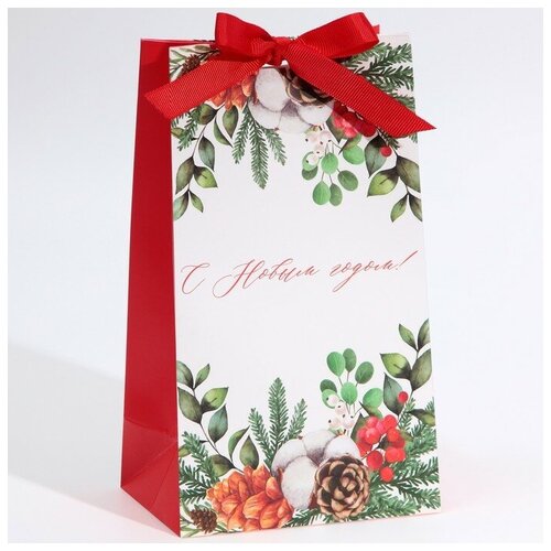 Пакет подарочный с лентой «Новогодняя пора», 13 × 23 × 7 см