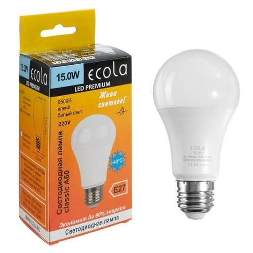 Ecola Лампа светодиодная Ecola classic Premium, Е27, А60, 15 Вт, 6500 К, 120х60 мм