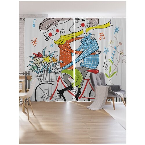 Шторы под лён JoyArty "Влюбленная пара на велосипеде", серия Oxford DeLux, 340х265 см