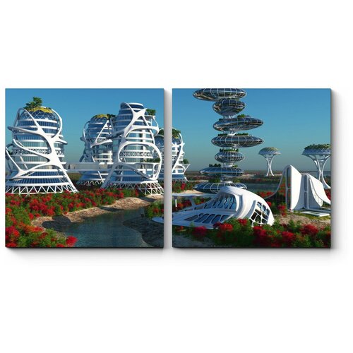Модульная картина Побережье города будущего 60x30