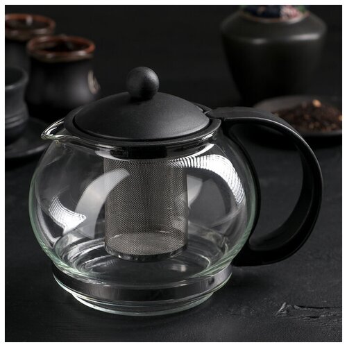 Чайник стеклянный заварочный "Вдохновение", 1,25 л, с металлическим ситом, цвет чёрный