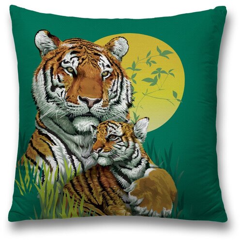Наволочка декоративная на молнии, чехол на подушку JoyArty "Мокрые тигры" 45х45 см