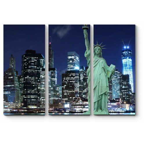 Модульная картина Статуя свободы в свете огней Манхэттена, Нью-йорк 60x43