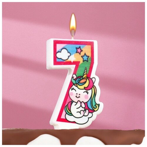 Свеча в торт "Единорог с шариком", цифра 7, розовый, 6,5 см
