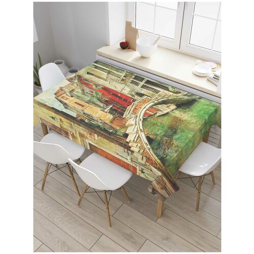 Скатерть прямоугольная JoyArty на кухонный стол "Мостик на улочке Венеции" из оксфорда, 180x145 см