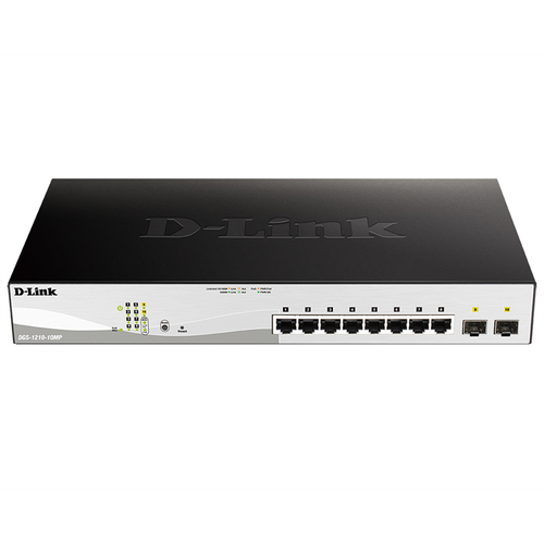 Коммутатор D-Link PROJ Smart L2 Switch 8х1000Base-T PoE, 2х1000Base-X SFP, PoE Budget 130W, Compact CLI (DGS-1210-10MP/F3A)