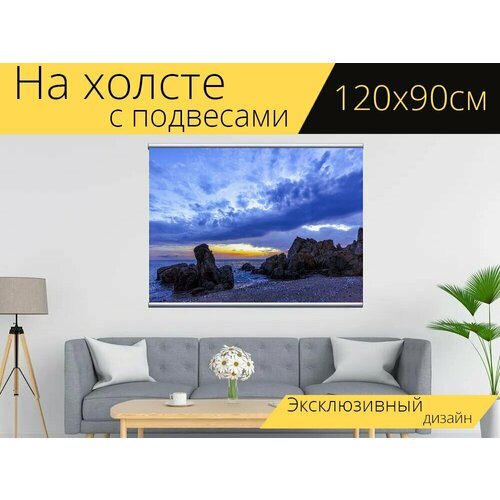 Картина на холсте "Океан, природа, небо" с подвесами 120х90 см. для интерьера