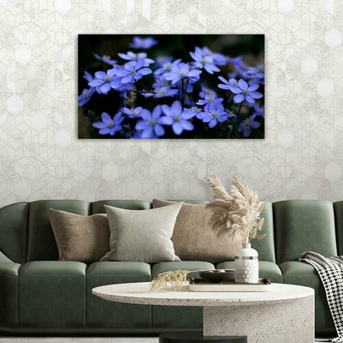 Картина на холсте 60x110 LinxOne "Цветы макро растения голубые синие" интерьерная для дома / на стену / на кухню / с подрамником