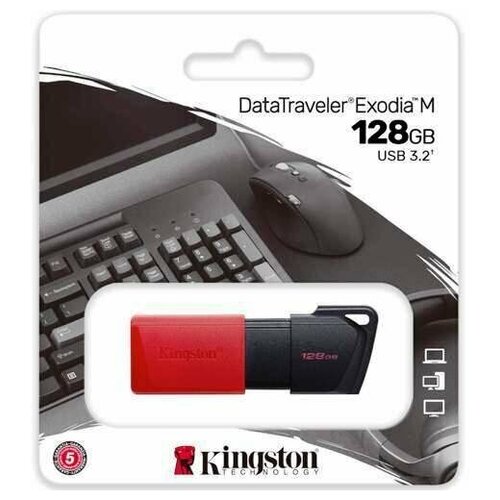 Флешка Kingston DataTraveler Exodia M 128 Гб usb 3.2 Flash Drive - черно-красный