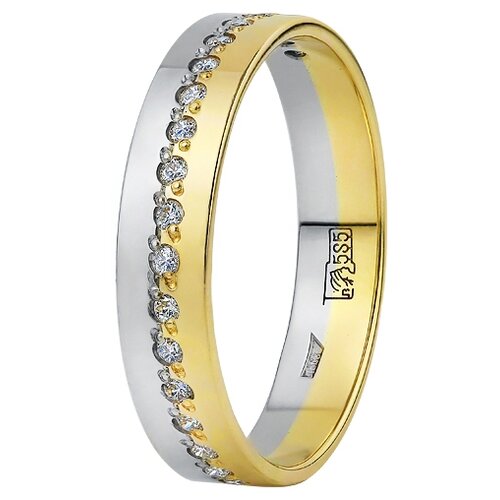 Кольцо обручальное Юверос, комбинированное золото, 585 проба, бриллиант, размер 18, белый