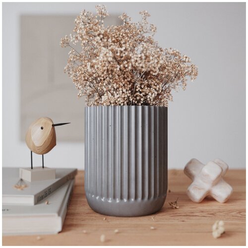 Декоративная ваза для сухоцветов Chloe S, 15x12 см, бетон, серая глянцевая